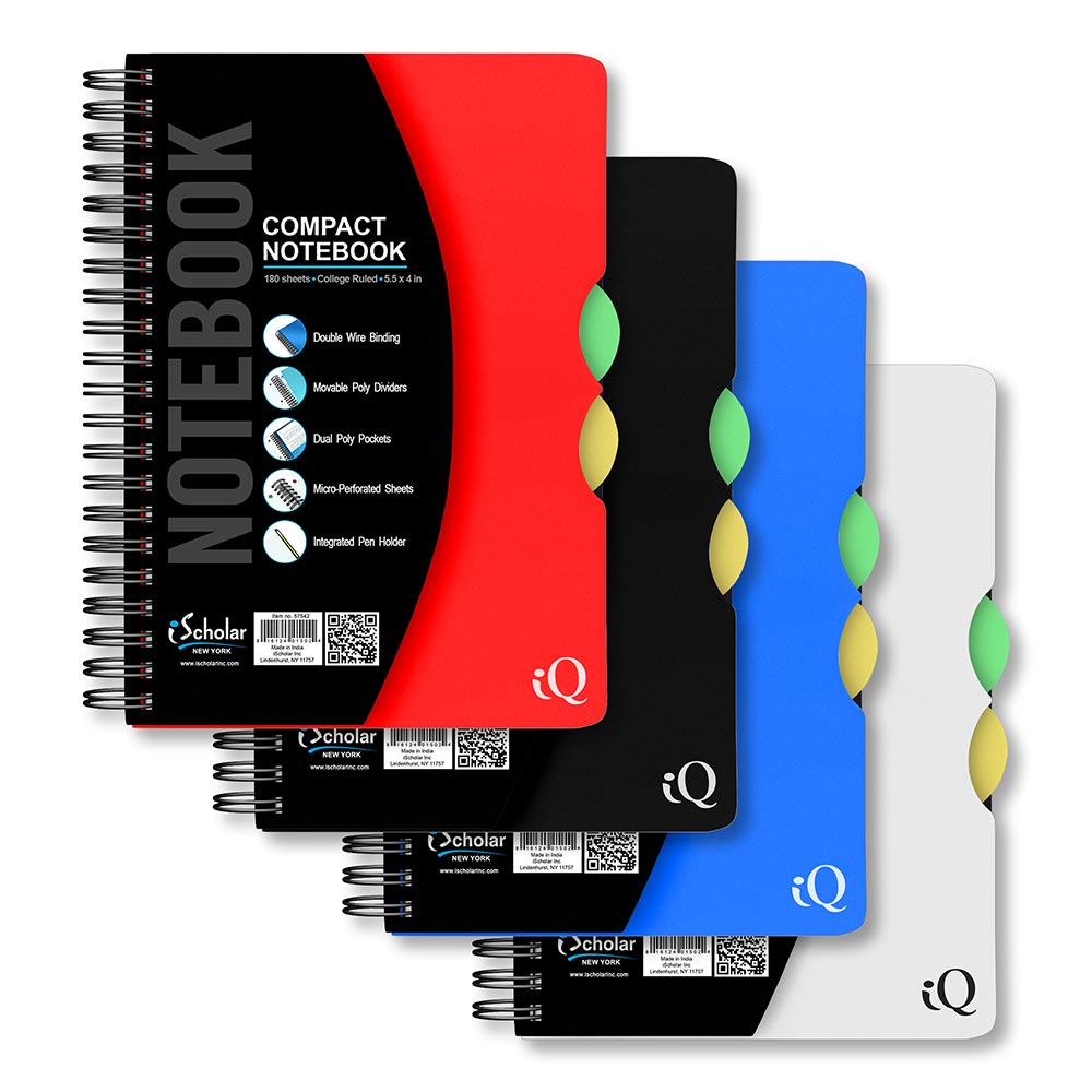 iQ Compact Double Wire Notebook College Ruled 5.5" x 4" 180 Sheets 575 ...