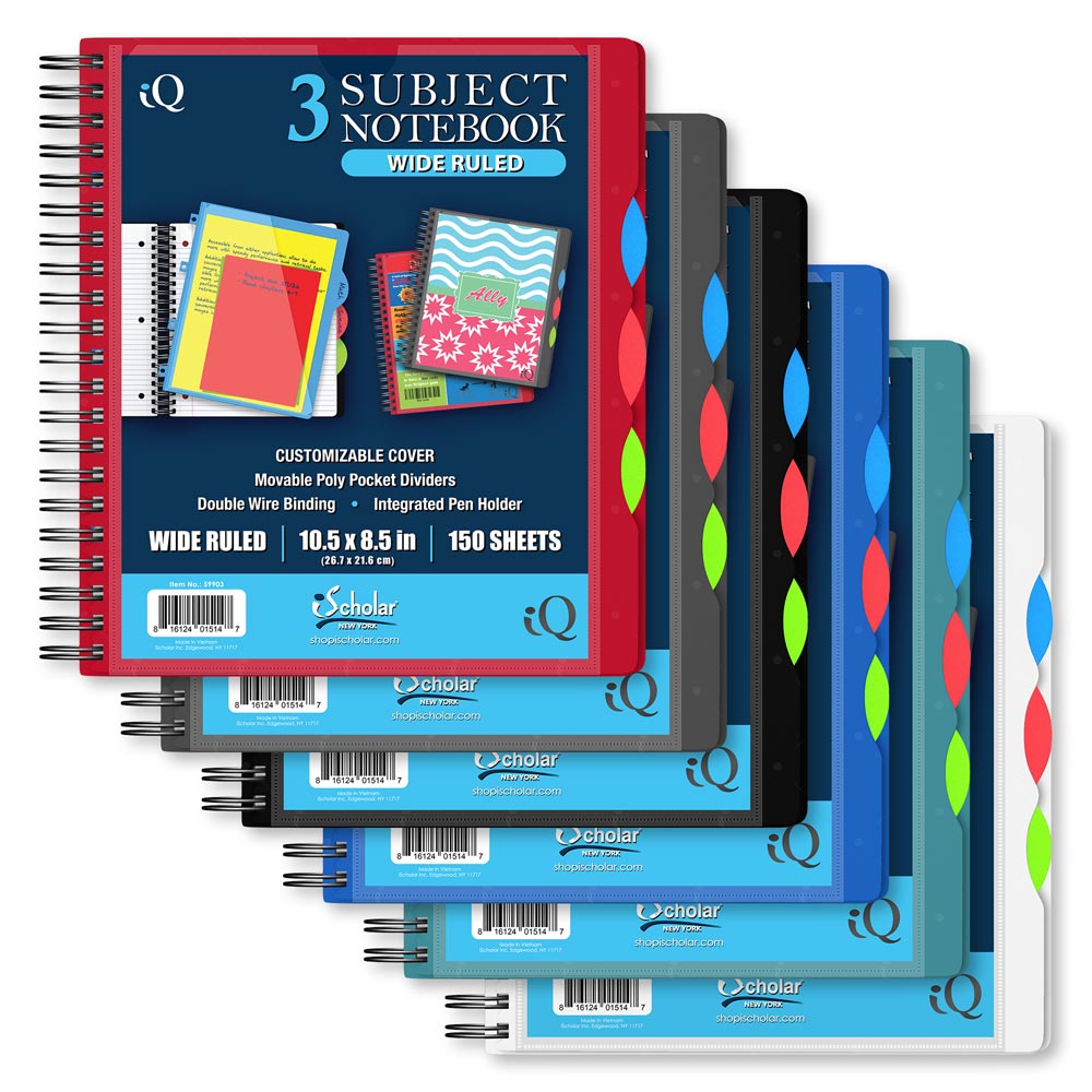 iQ Premium 3 Subject Poly Notebook Wide Ruled 10.5 x 8.5in 150 Sheets ...