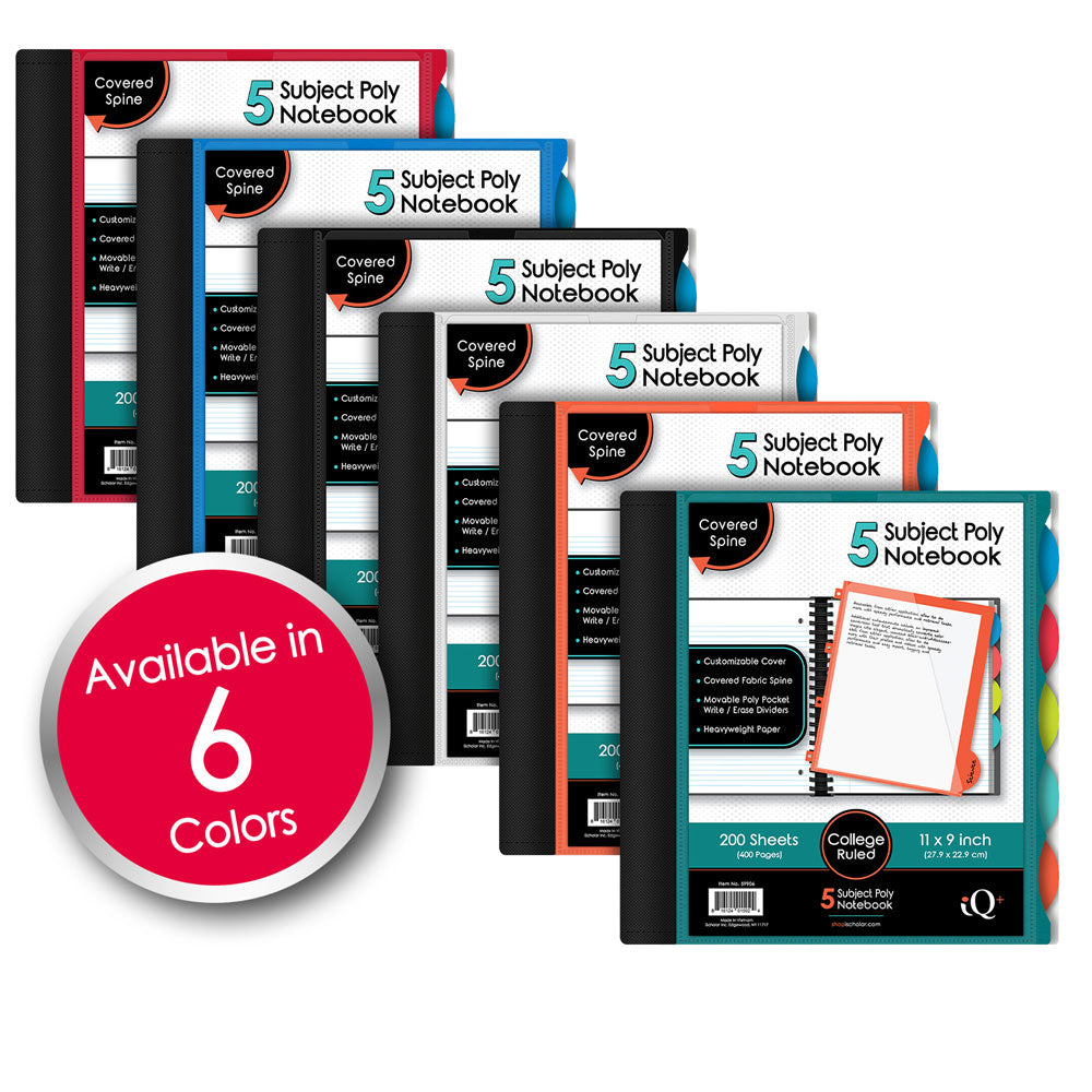 iQ+ Premium 5 Subject Poly Notebook College Ruled 11 x 9in 200 Sheets ...